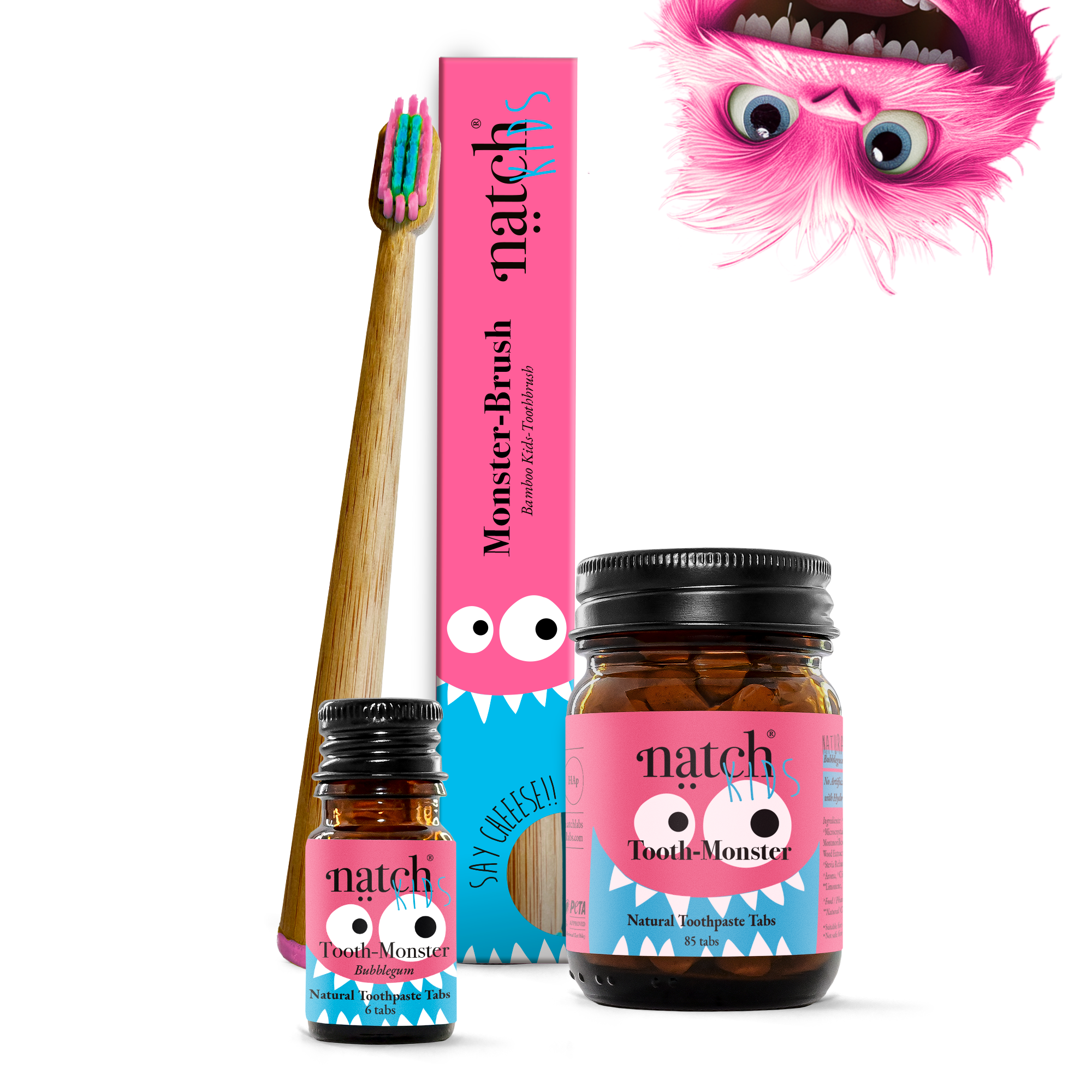Natch •• Natural Toothpaste Tablets - Tooth Monster Bubblegum Set ...